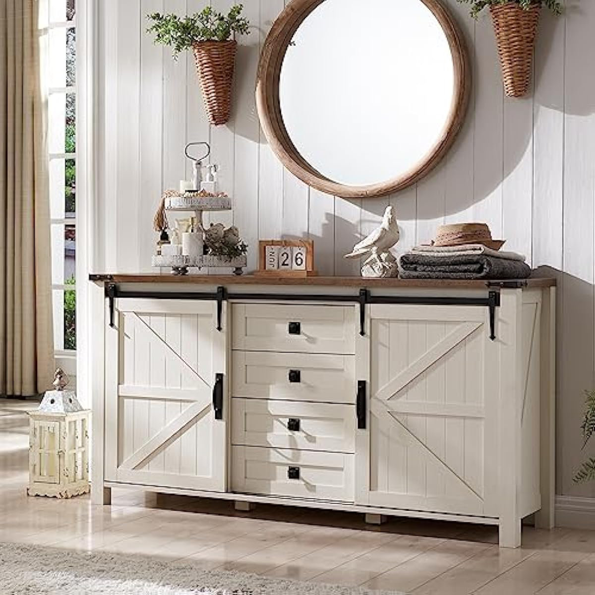 Gracie Oaks Farmhouse Sideboard Buffet Cabinet With Storage, 60" Large Kitchen Cabinet W/Sliding ...